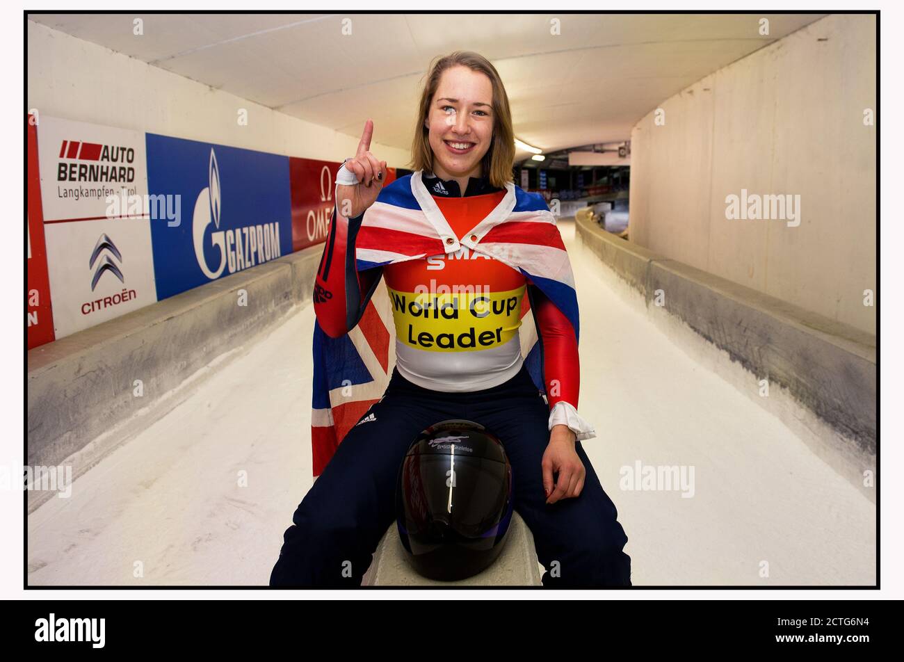 LIZZY YARNOLD CELEBRATES WINNING THE WORLD CUP SKELETON EVENT IN IGLS ...