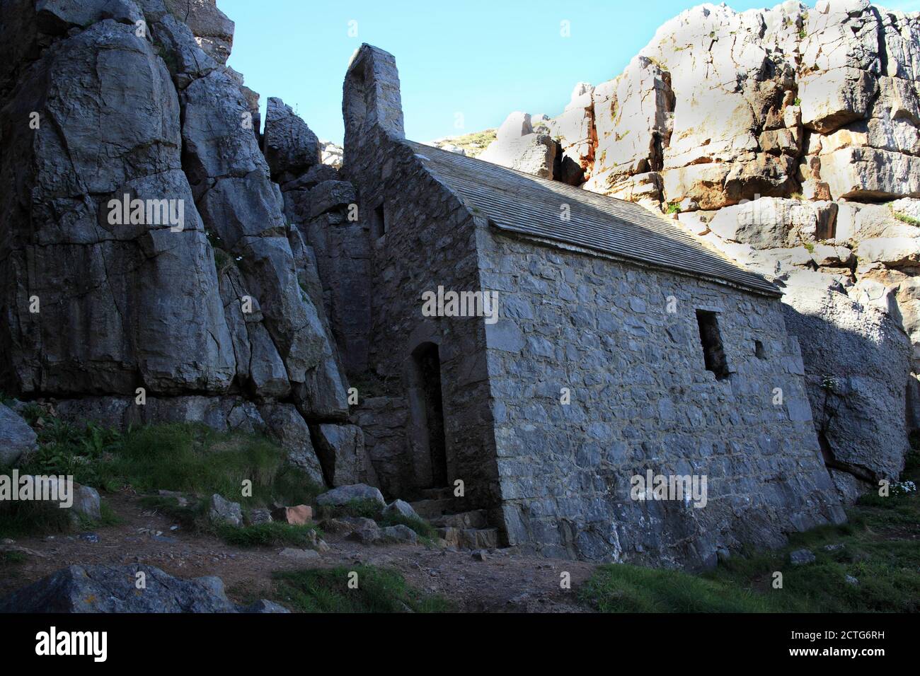 St Govan's chapel Bosherston Pembrokeshire Wales UK a 14th century ...