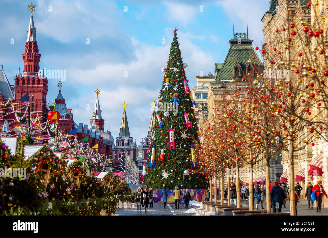 February 5, 2020 Moscow, Russia, New Year tree on Red Square in Moscow ...