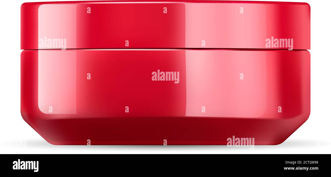 Glossy red cosmetic cream jar mockup template. Cosmetics packaging ...