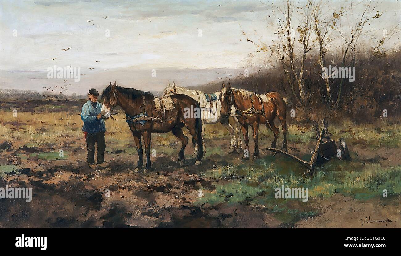 Scherrewitz Johan Frederik Cornelis - Tethering the Plow Horses - Dutch ...