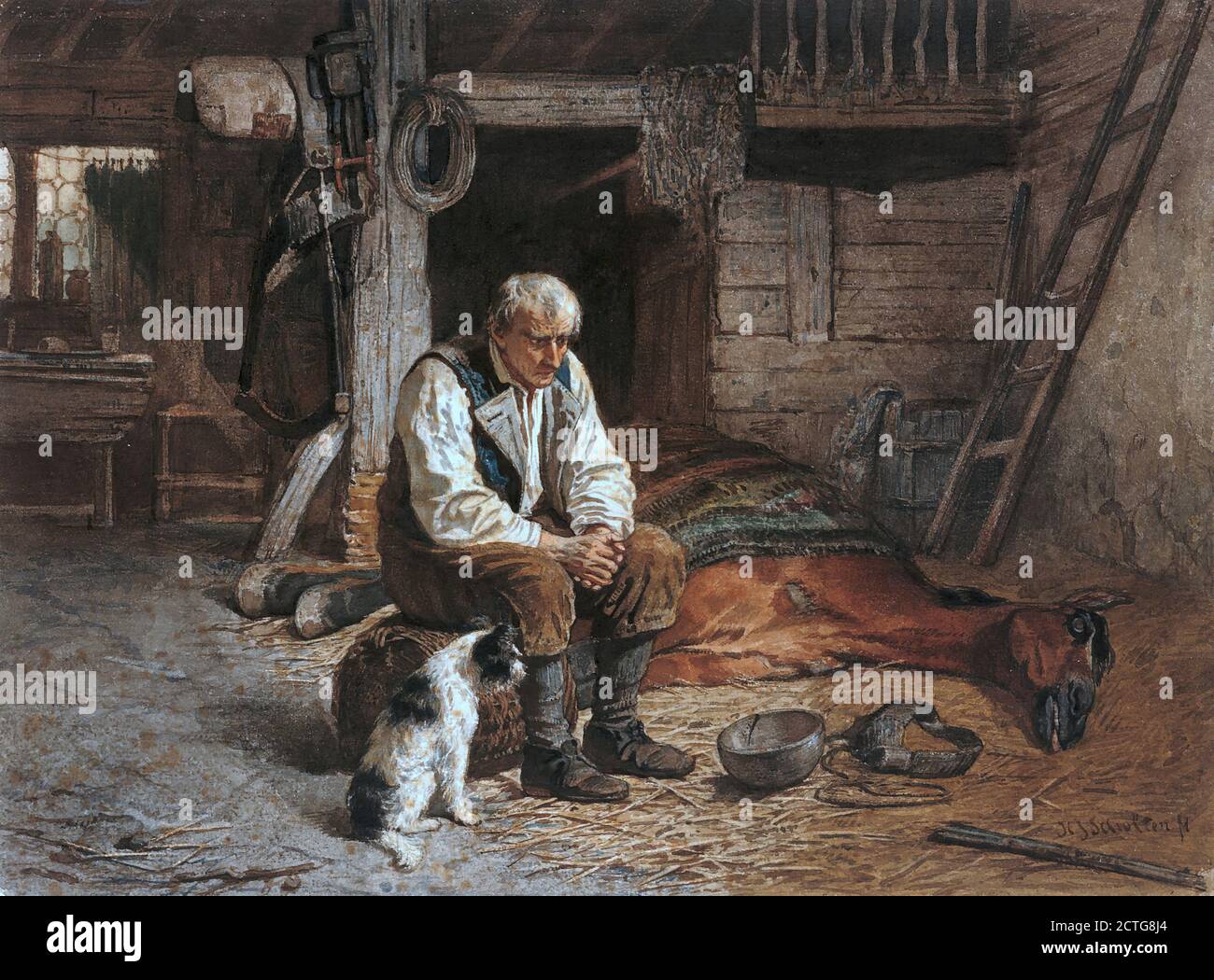 Scholten Hendrik Jacobus - in Een Stal Zit Een Oude Schuitenjager Bij ...