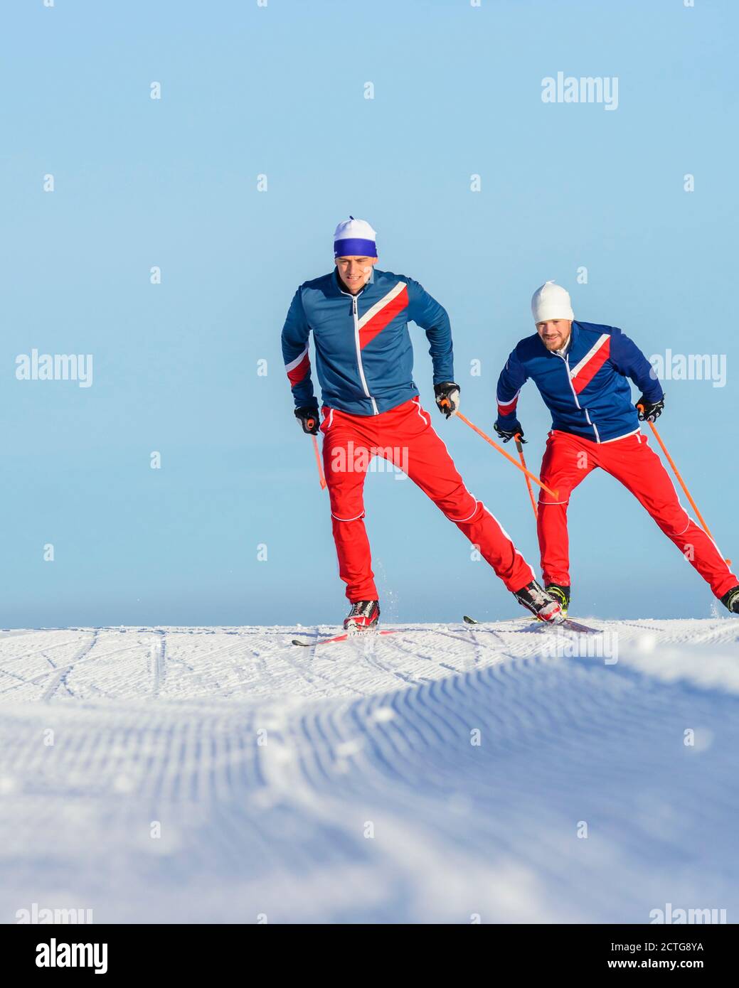 On the way on perfect slopes with cross-country skis Stock Photo - Alamy