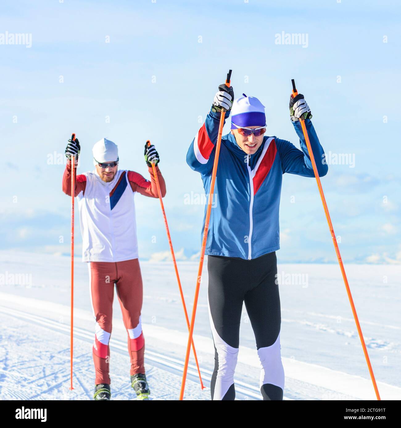 On the way on perfect slopes with cross-country skis Stock Photo - Alamy