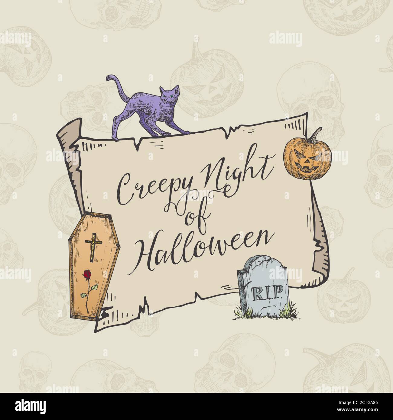 Happy Halloween Trick or Treat Vector Banner Template. Hand Drawn ... Happy Halloween Trick or Treat Vector Banner Template. Hand Drawn ...