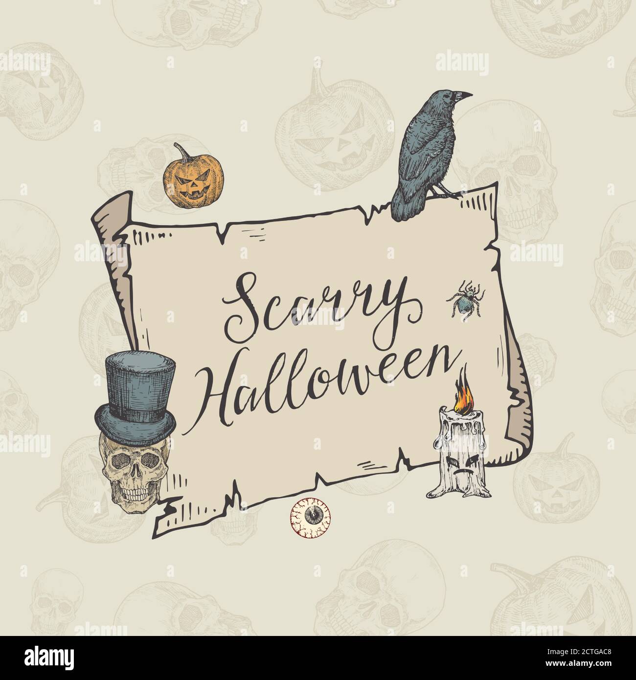 Happy Halloween Trick or Treat Vector Banner Template. Hand Drawn ... Happy Halloween Trick or Treat Vector Banner Template. Hand Drawn ...