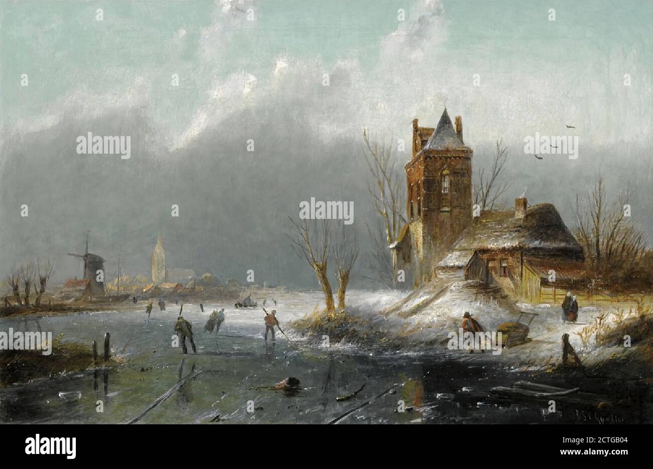 Spohler Jan Jacob Coenraad - a Winter Landscape - Skaters on the Ice ...