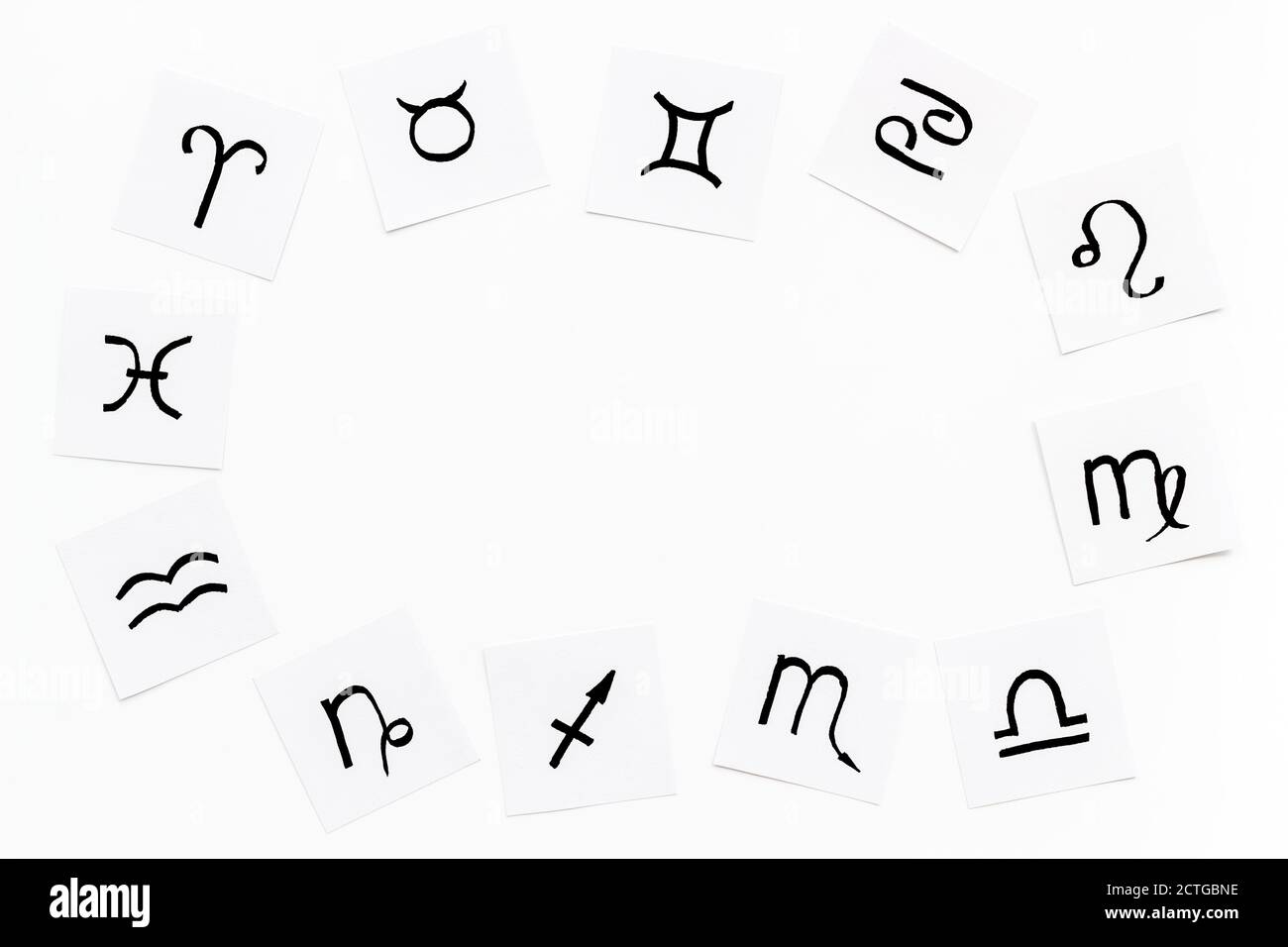 Astrology concept. Twelve zodiac signs in horoscopic wheel, top view ...