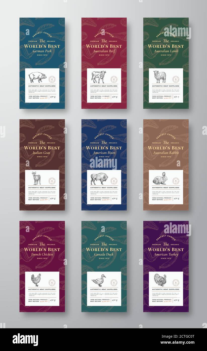 Premium Quality Meat and Poultry Labels Set. Abstract Vector Packaging ...