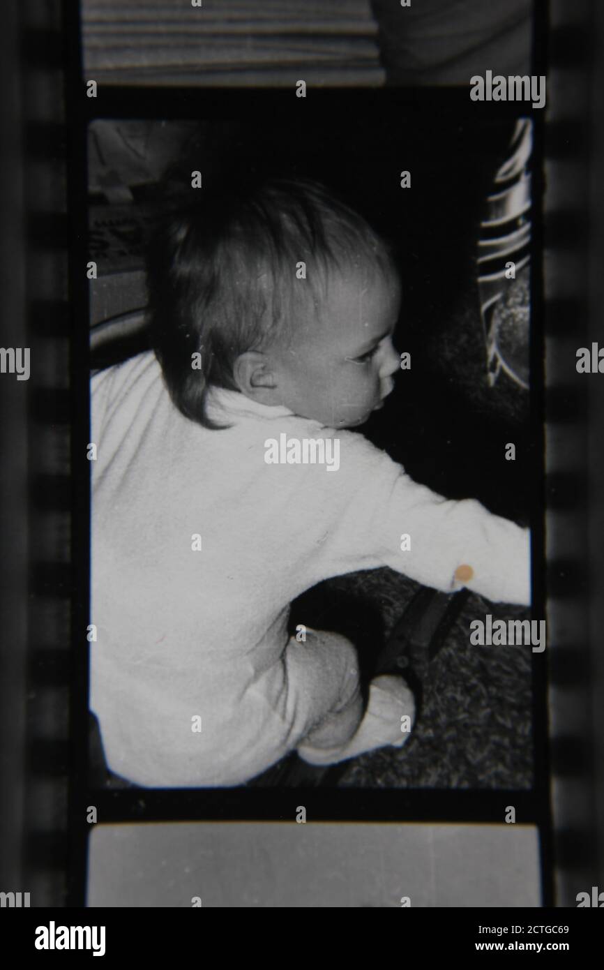 Fine 1970s vintage black and white photography of a little baby ...