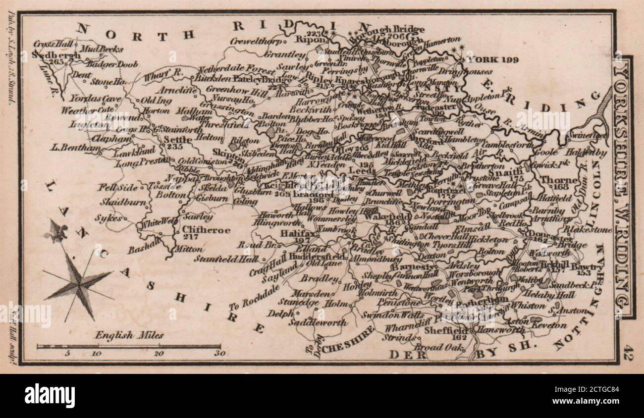 Yorkshire West Riding miniature county map by Samuel Leigh / Sidney ...
