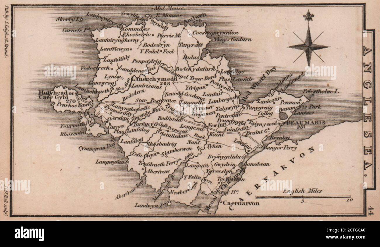 Anglesea / Anglesey miniature county map by Samuel Leigh / Sidney Hall ...