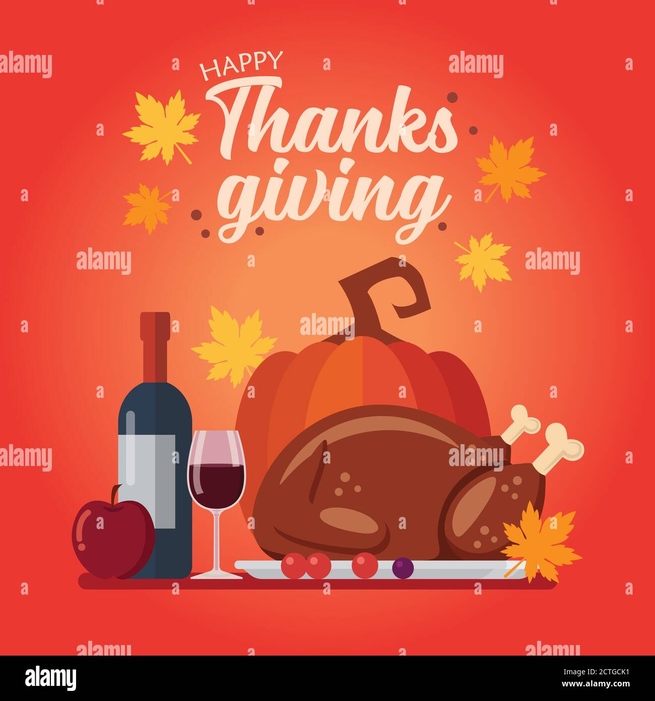Happy Thanksgiving dinner set. Vector illustration. Festive holiday ...