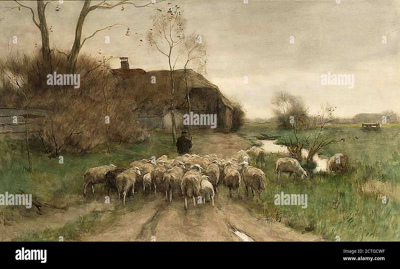 Steelink II Willem - Sheep Going to the Stable - Dutch School - 19th ...