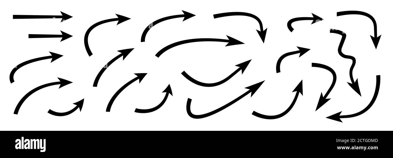 Hand drawn curved arrows . Sketch doodle style. Collection of vector ...