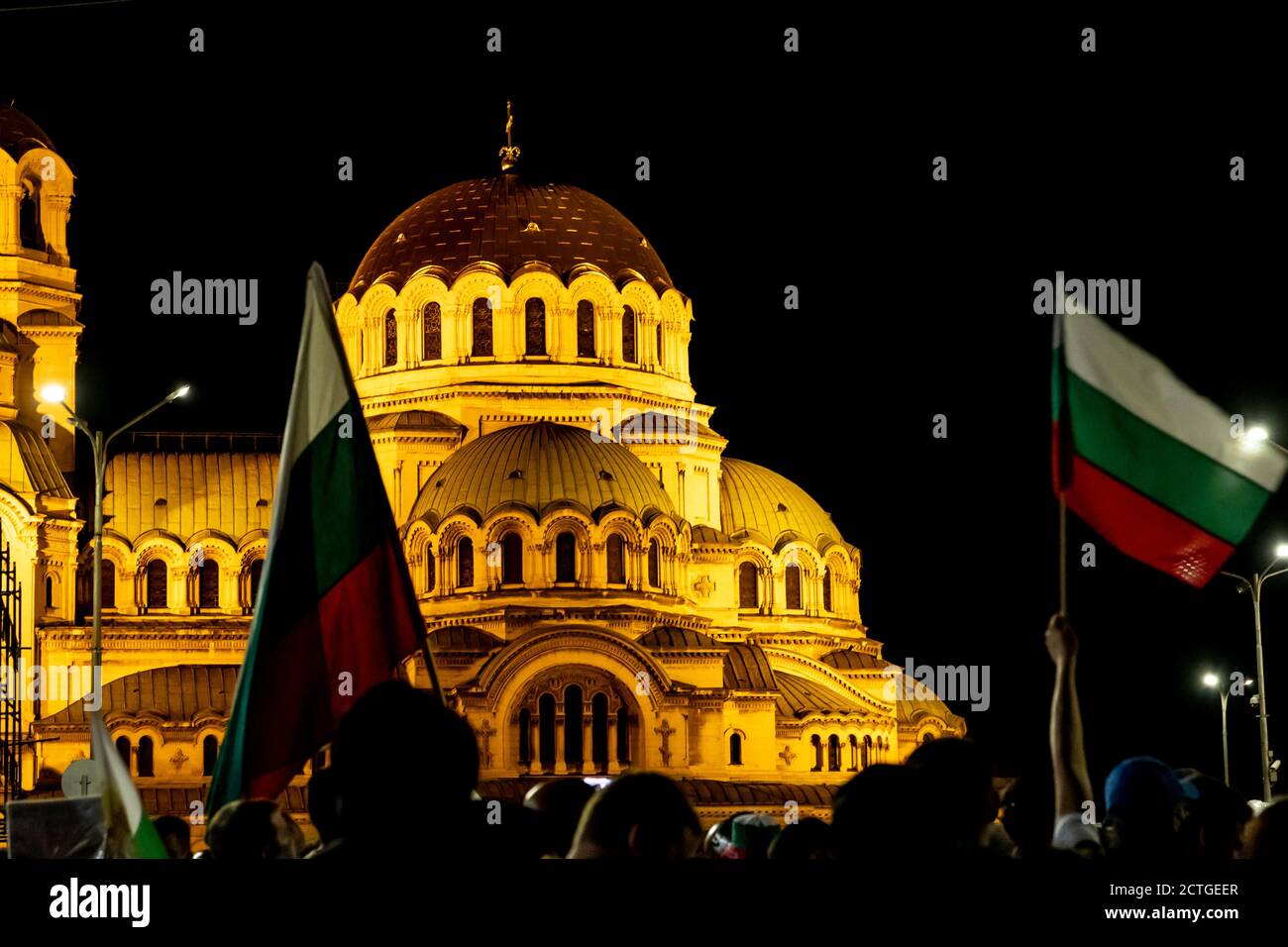Sofia, Bulgaria - 22 September 2020 : Demonstrators waving the ...