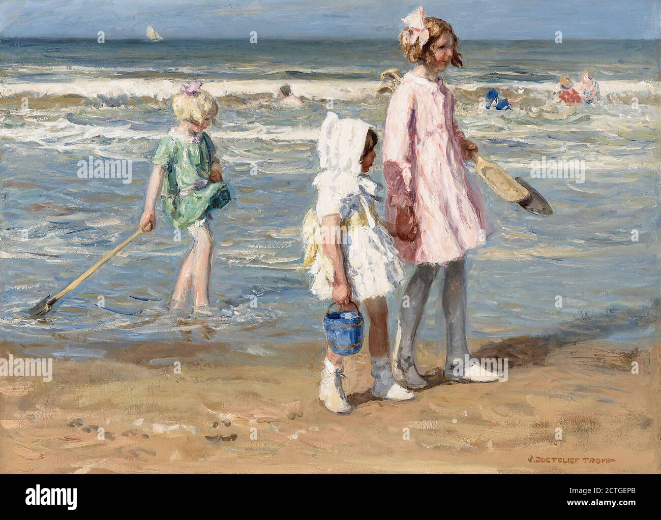 Tromp Jan Zoetelief - Drie Meisjes Op Het Strand in Katwijk (Marijke ...