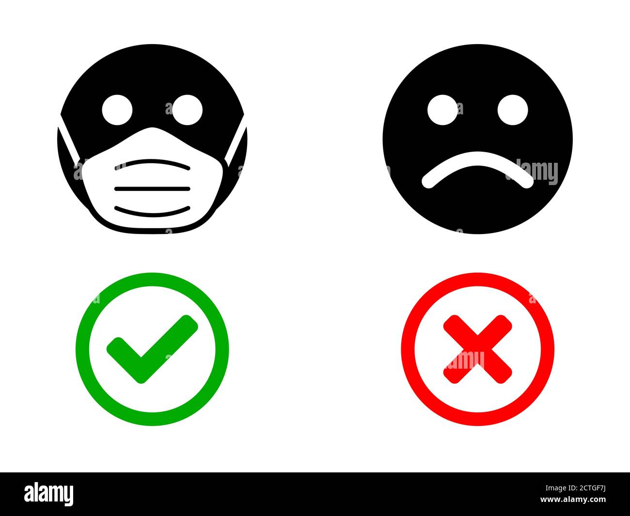 No Face Mask, No Entry Right and Wrong or Wear a Mask Icon. Vector ...