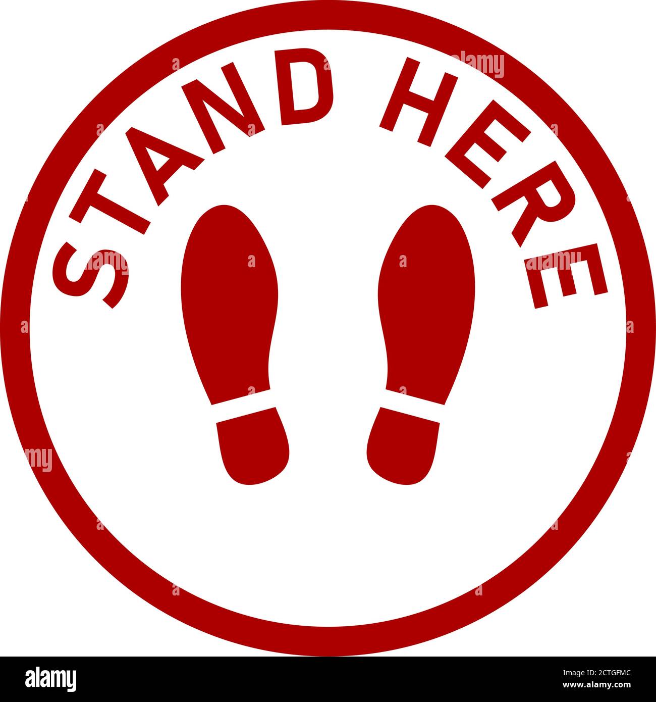 Stand Here Round Floor Marking Sticker Icon with Text and Shoeprints ...