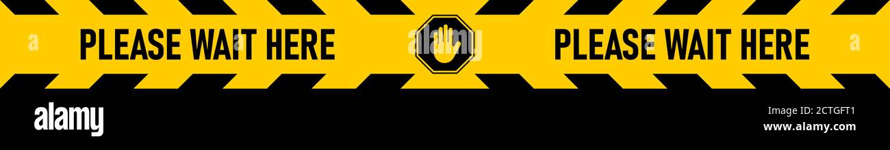 Please Wait Here Floor Marking Stripe Tape Sticker Icon with Stop Sign ...