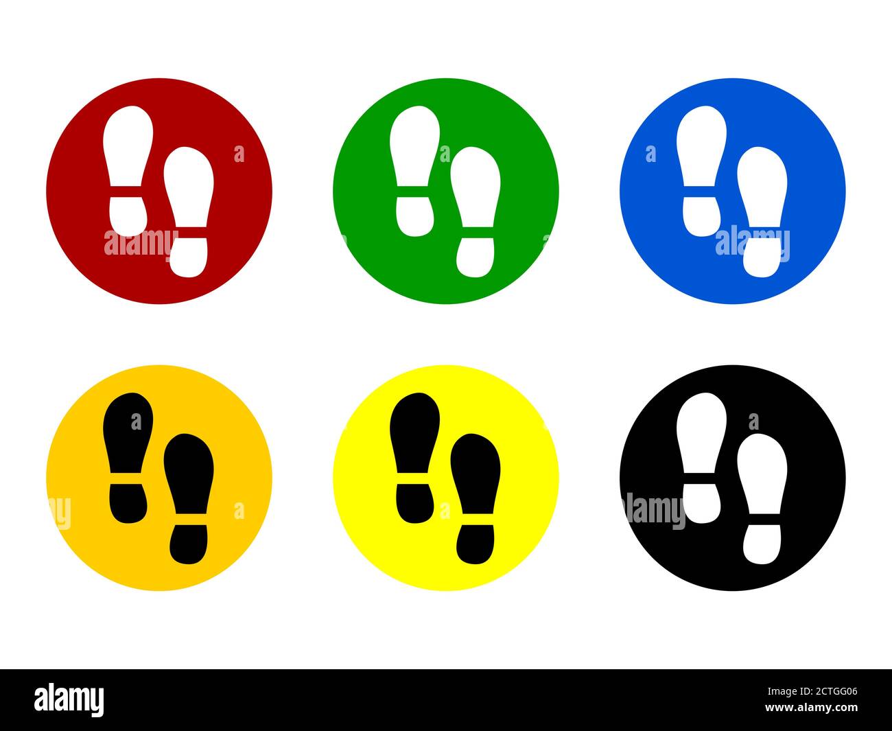 Set of Round Floor Marking Adhesive Sticker Icons with Different Colors ...