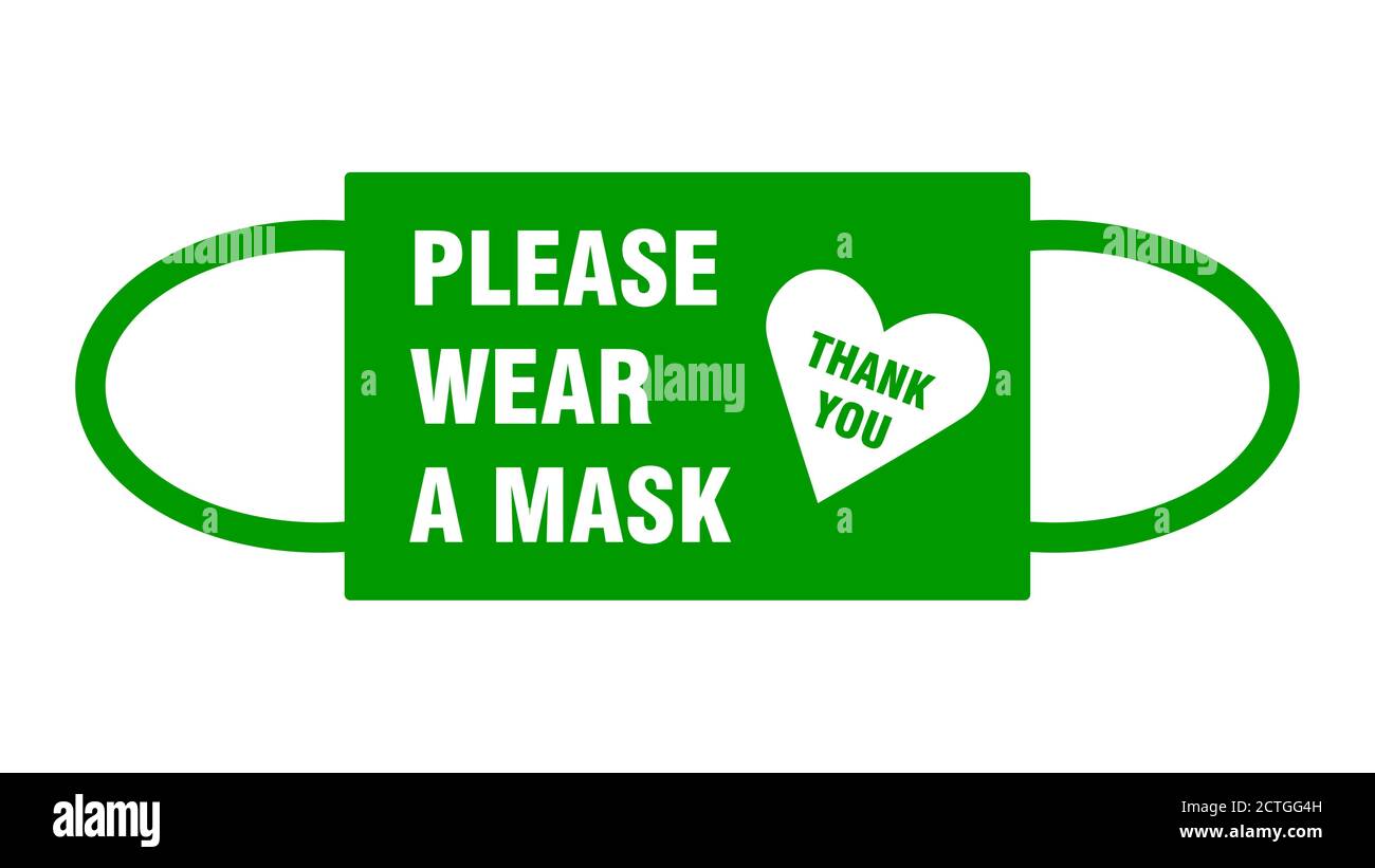 Please Wear a Mask Thank You Warning Sign in a Face Mask Shape with a ...