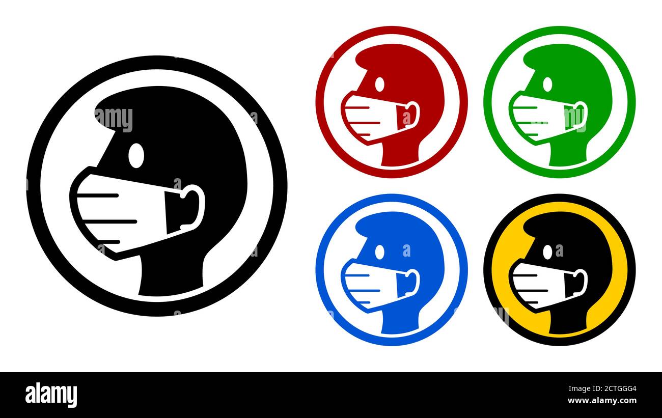Set of Wear a Face Mask or Face Covering Icons with Different Colors ...