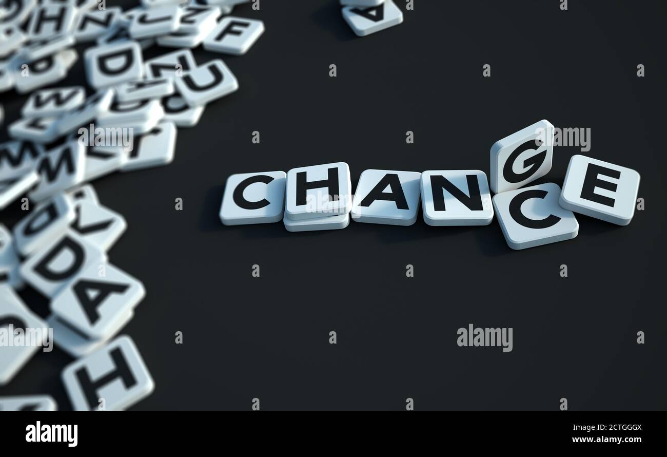 3D rendering of a background with scattered letter tiles with a small ...