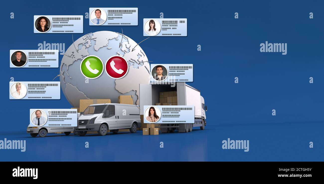 3D rendering of different business contacts making a conference call in ...