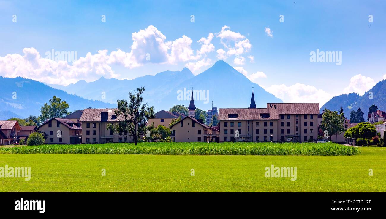 Panorama of Old City of Interlaken, important tourist center in the ...