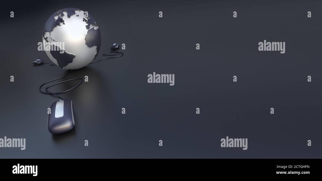 3D rendering of the Earth connected to three computer mouse Stock Photo ...