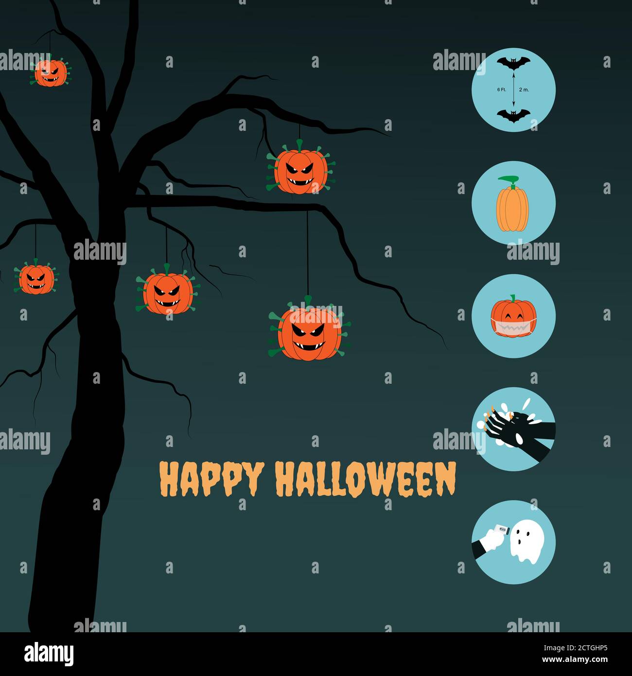 Concept of happy halloween and new normal in coronavirus pandemic. Hand ...