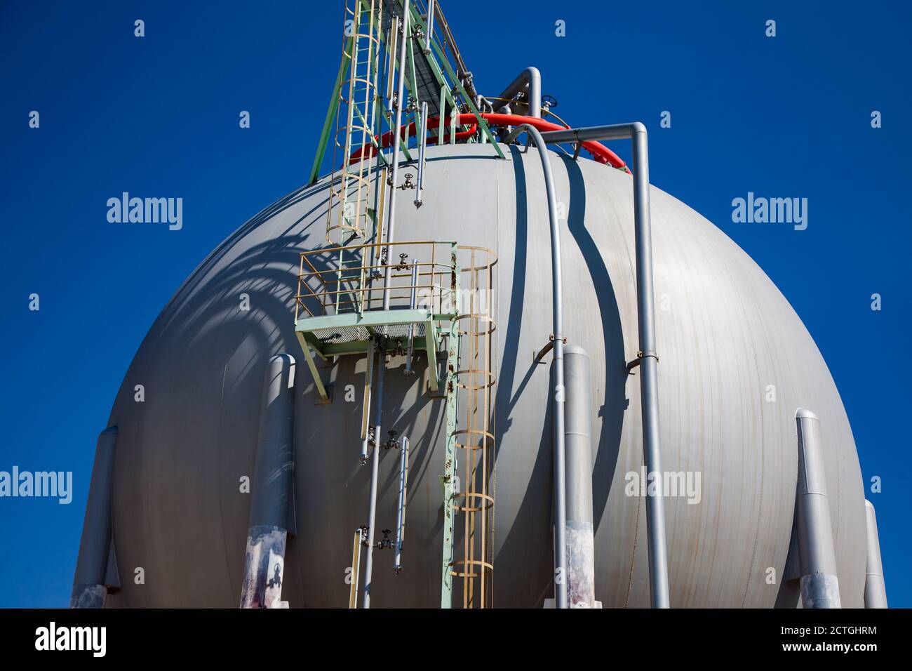 Gas sphere storage tank, oil refinery plant. Liquefying petroleum ...