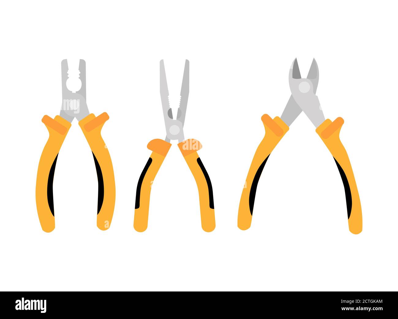 Open yellow side cutters and pliers with thin and thick sponge pliers ...