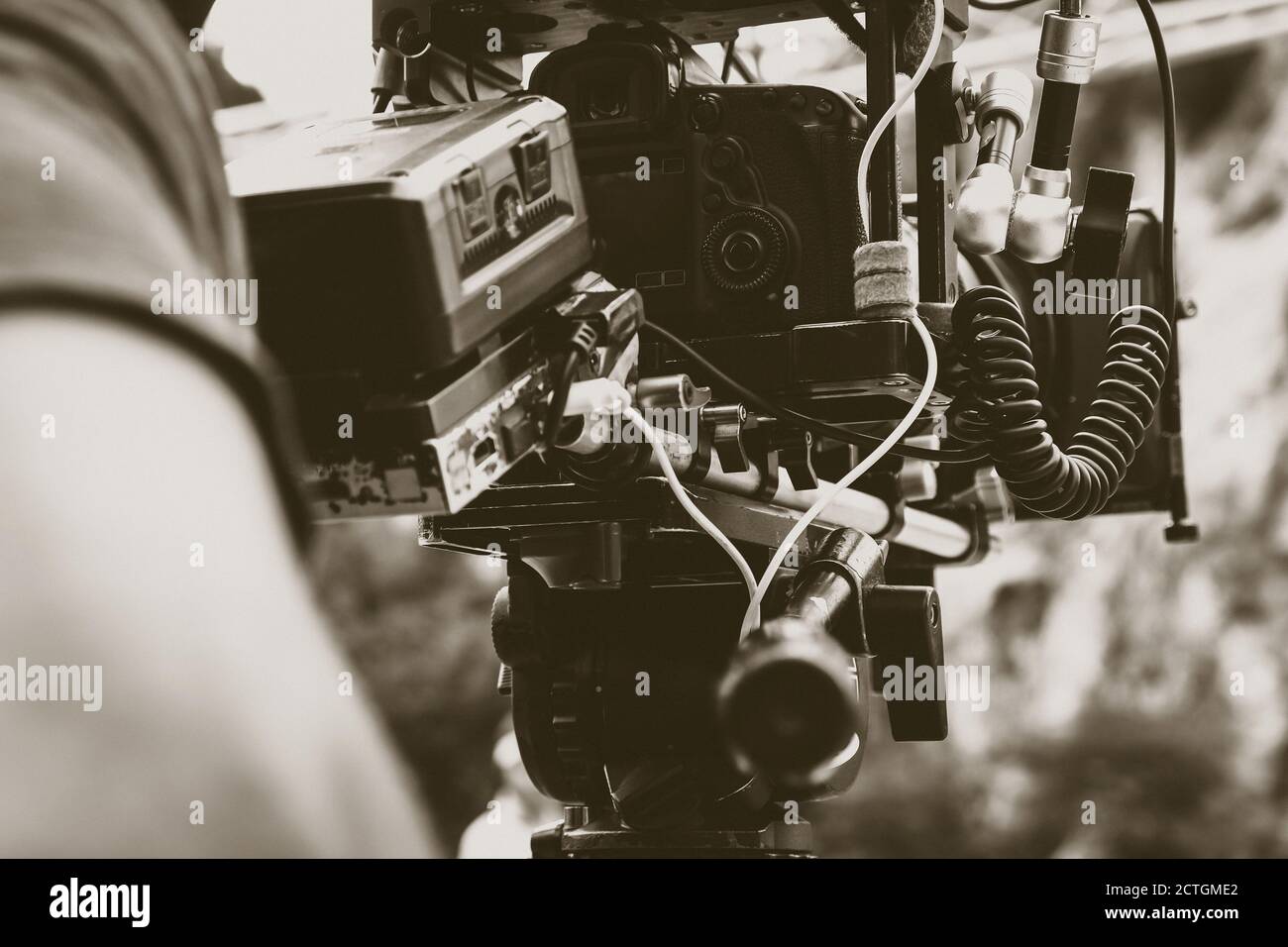 Film industry. Filming with professional camera background Stock Photo ...