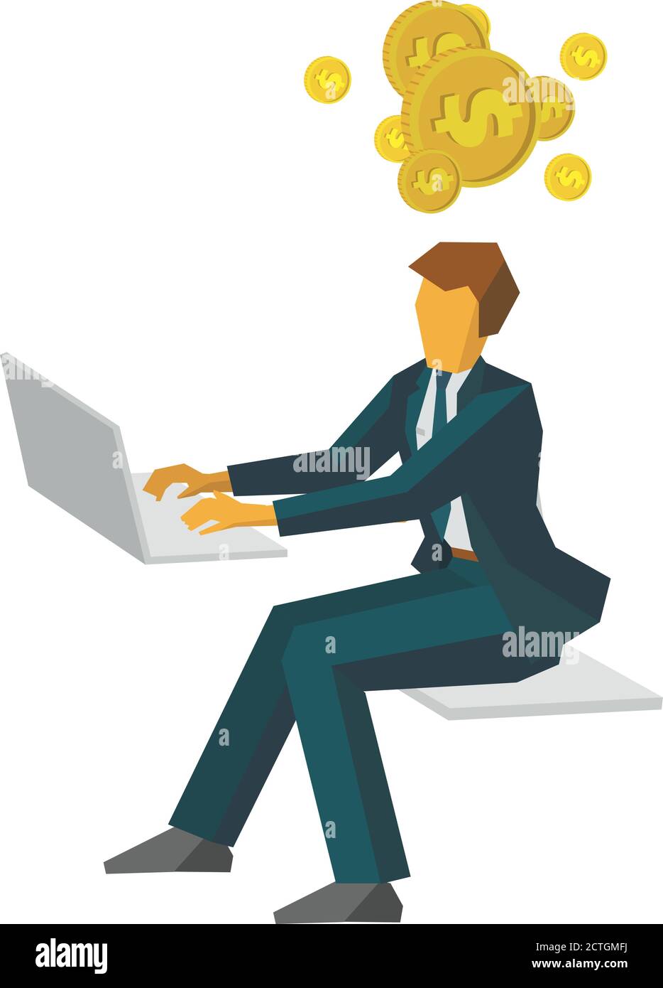 Businessman working on a computer and thinking about money. Business ...