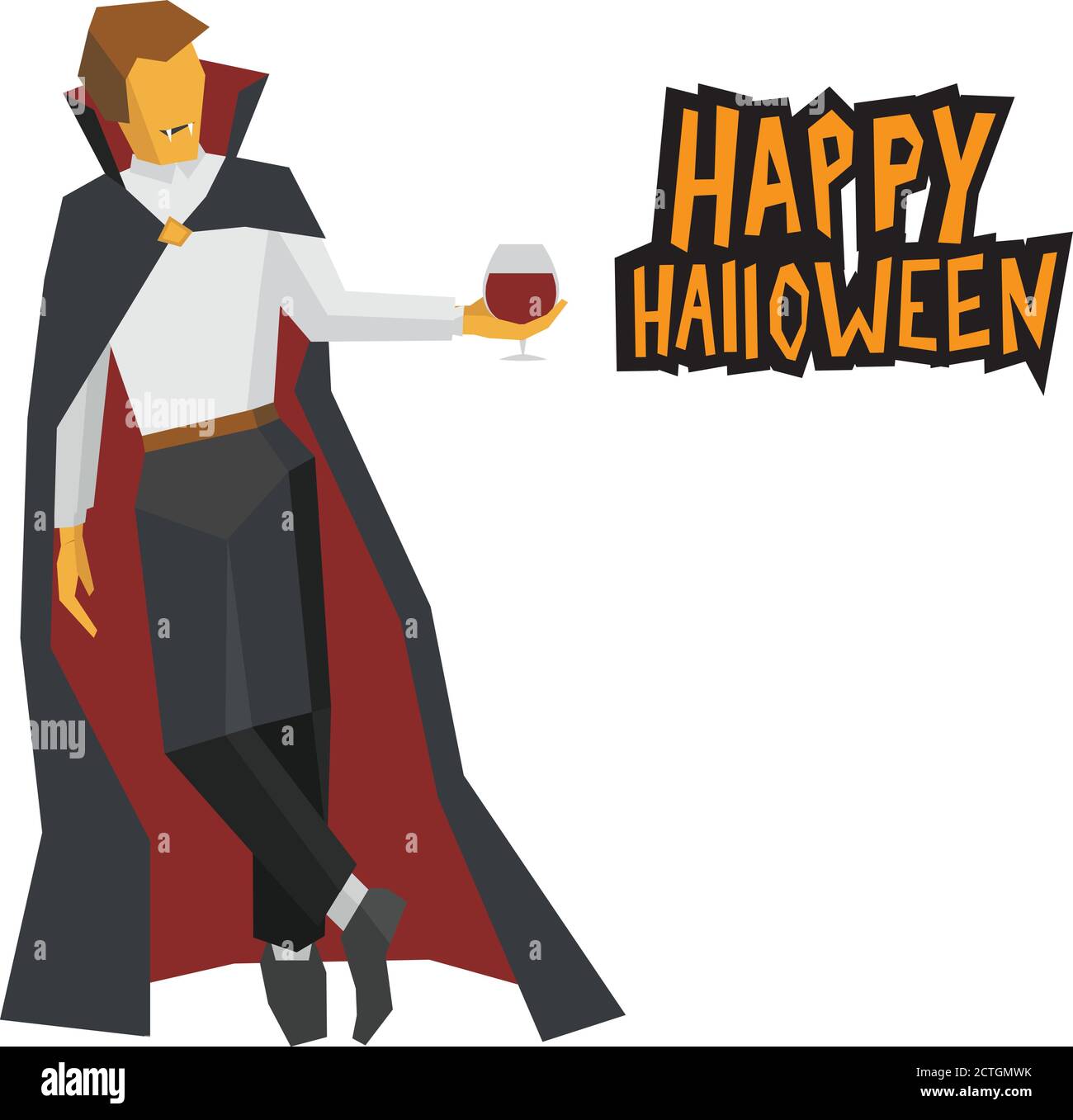 Standing vampire with wineglass in hand. Cartoon evil character ...