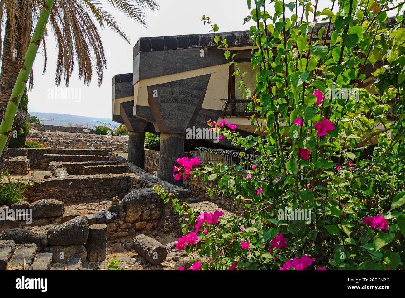 Israel, Sea of Galilee, Exterior of the Capernaum Catholic Church built ...