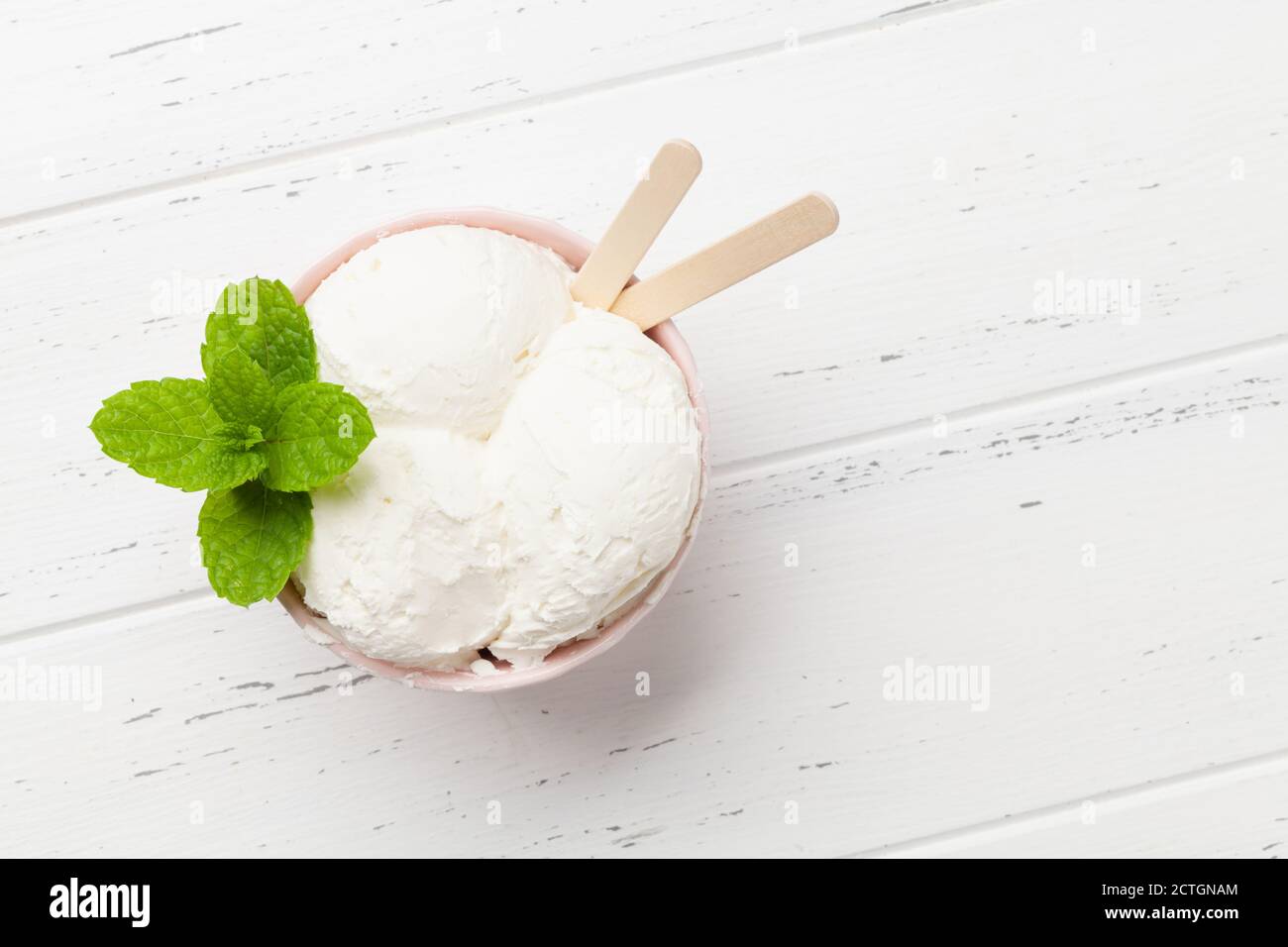 Vanilla ice cream sundae. Top view flat lay with copy space Stock Photo ...