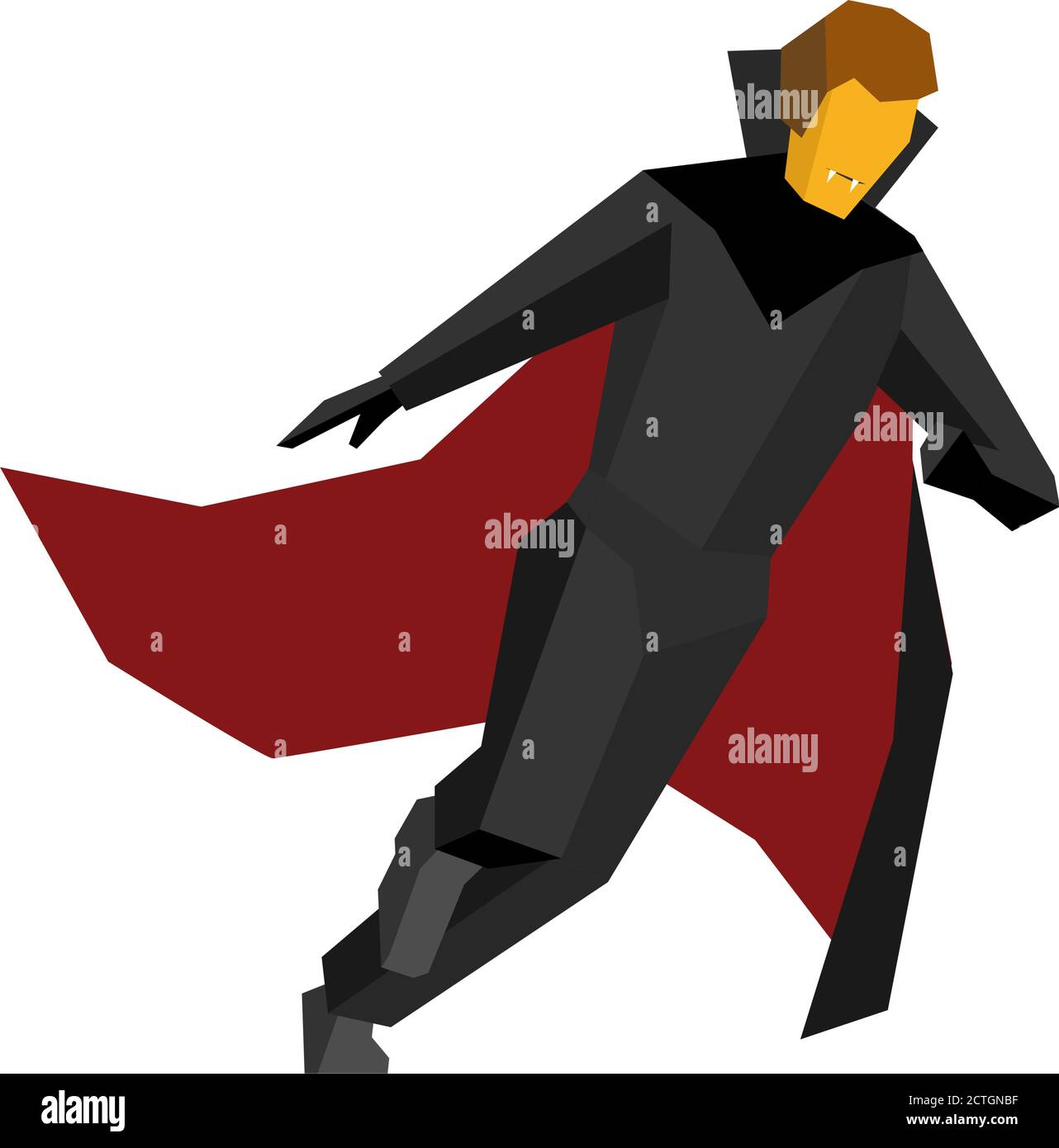 Running halloween vampire isolated on white background. In black suite ...