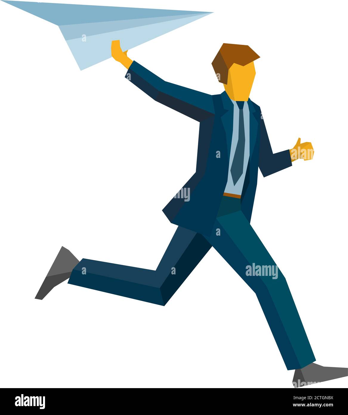 Running businessman with a paper plain in raised hand. Business concept ... Running businessman with a paper plain in raised hand. Business concept ...
