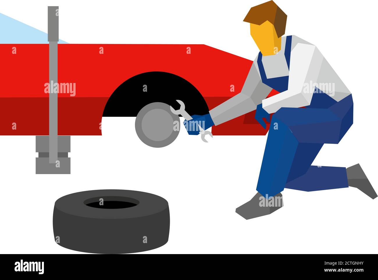 Mechanic working on wheel Stock Vector Images - Alamy