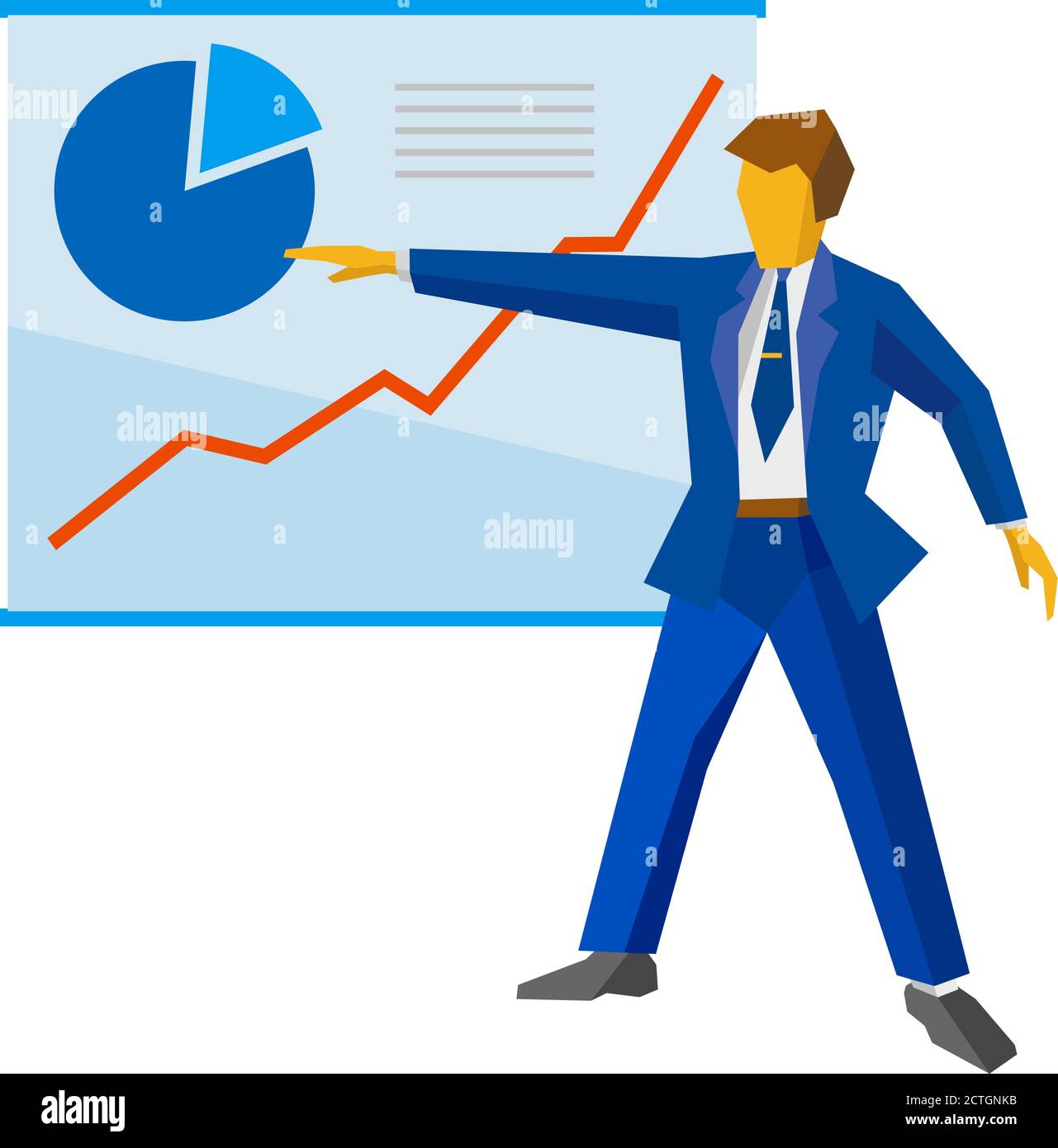 Businessman in blue suit shows a poster with growing charts. Growth ...