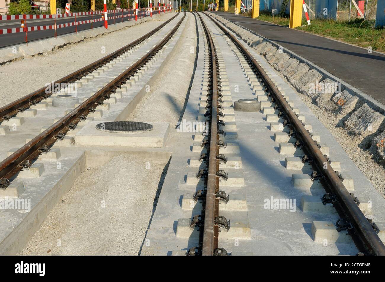 Street car track construction hi-res stock photography and images - Alamy