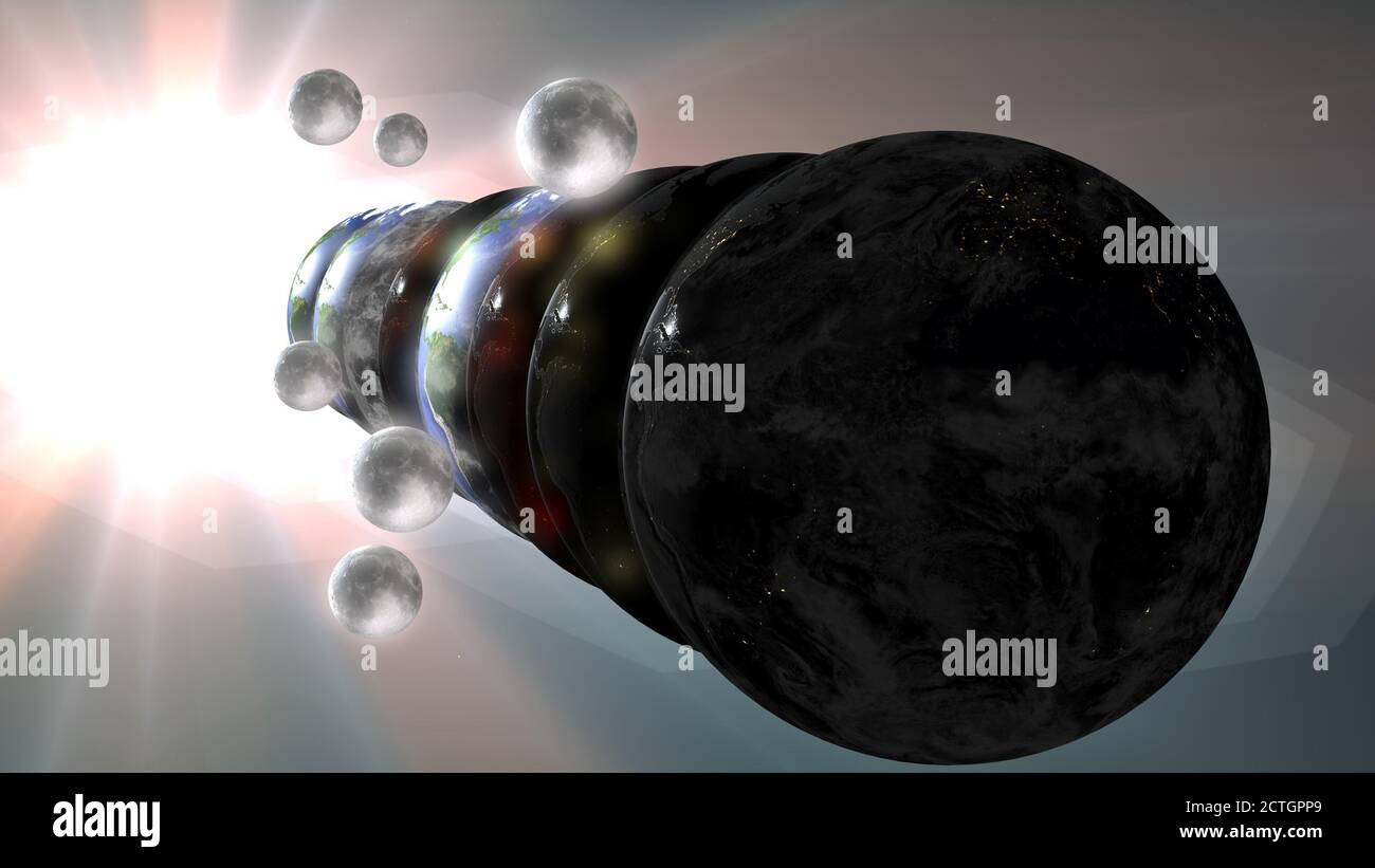 Parallel universe multiple earth illustration realistic 3D rendering ...