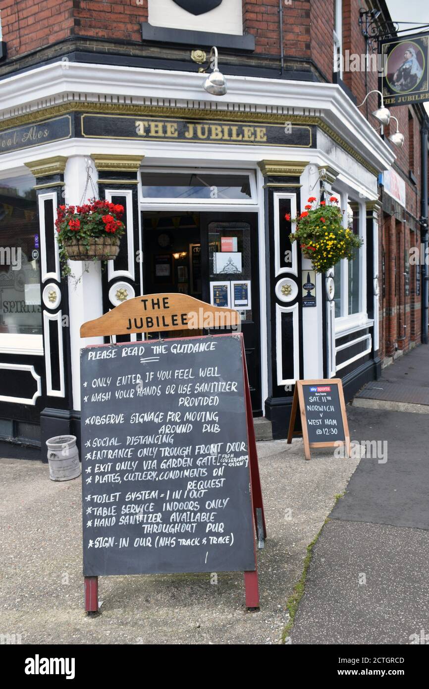 As pubs reopen in July 2020, Coronavirus rules on blackboard outside ...