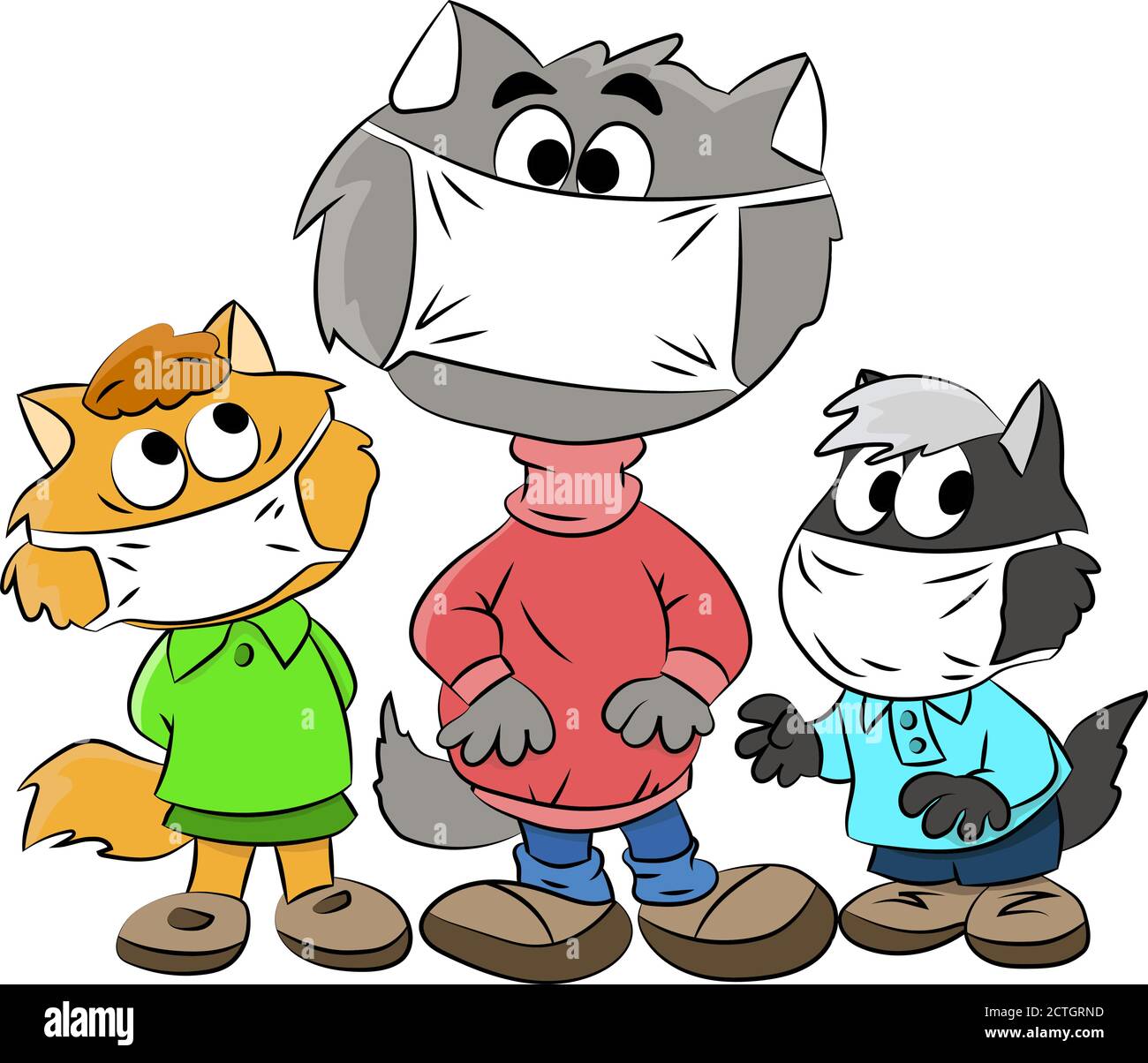 Cartoon cats wearing a protective mask against corona virus vector ...