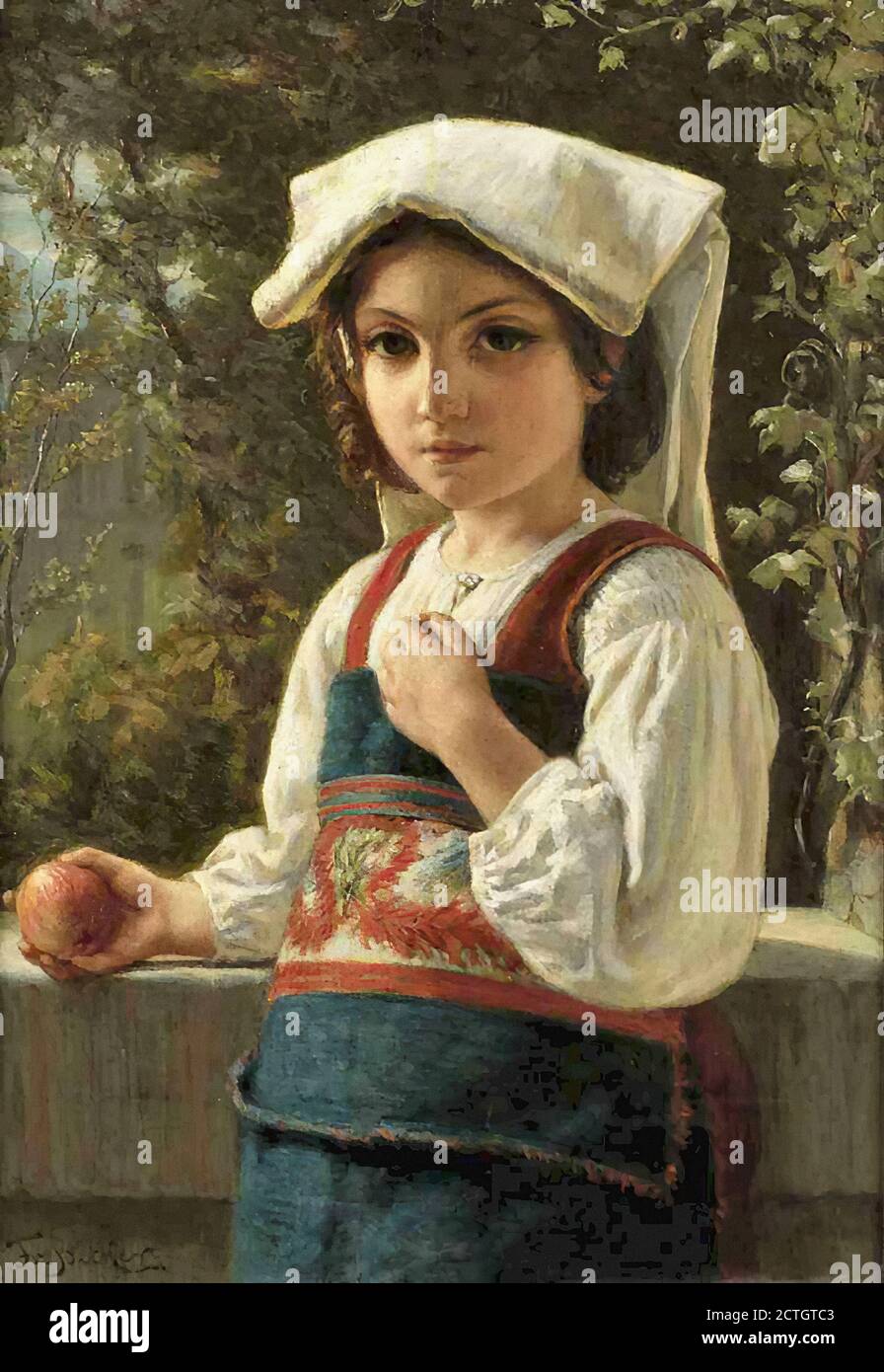 Becker Fridolin - a Mediterranean Girl Holding an Apple - Dutch School ...