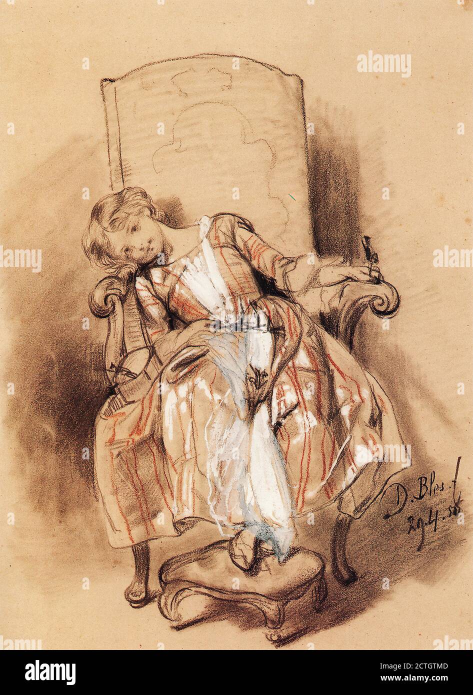 Bles David - Meisje in Stoel - Dutch School - 19th Century Stock Photo ...