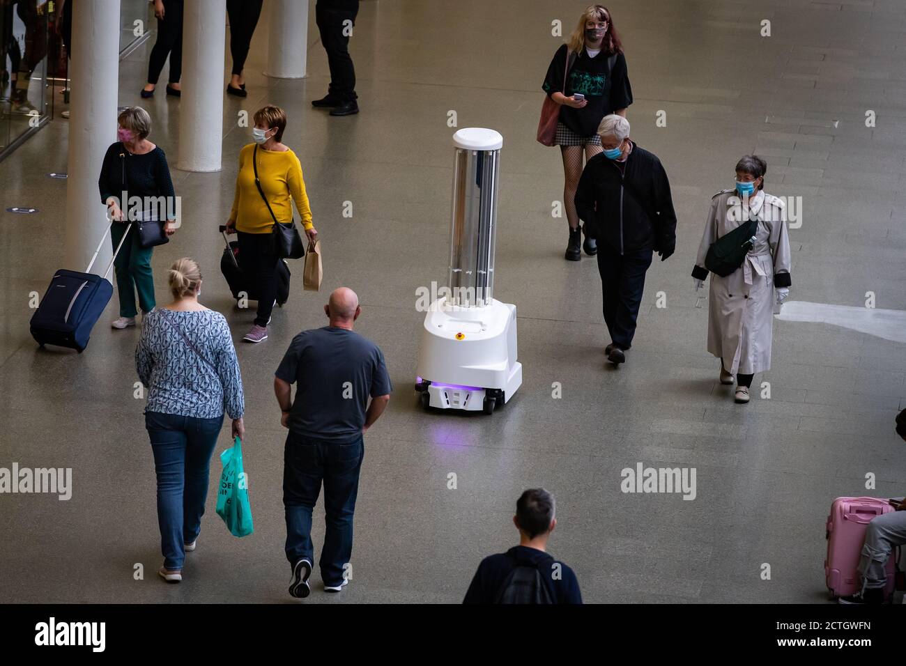 A ultraviolet (UV) robot at St Pancras International, London as it is ...